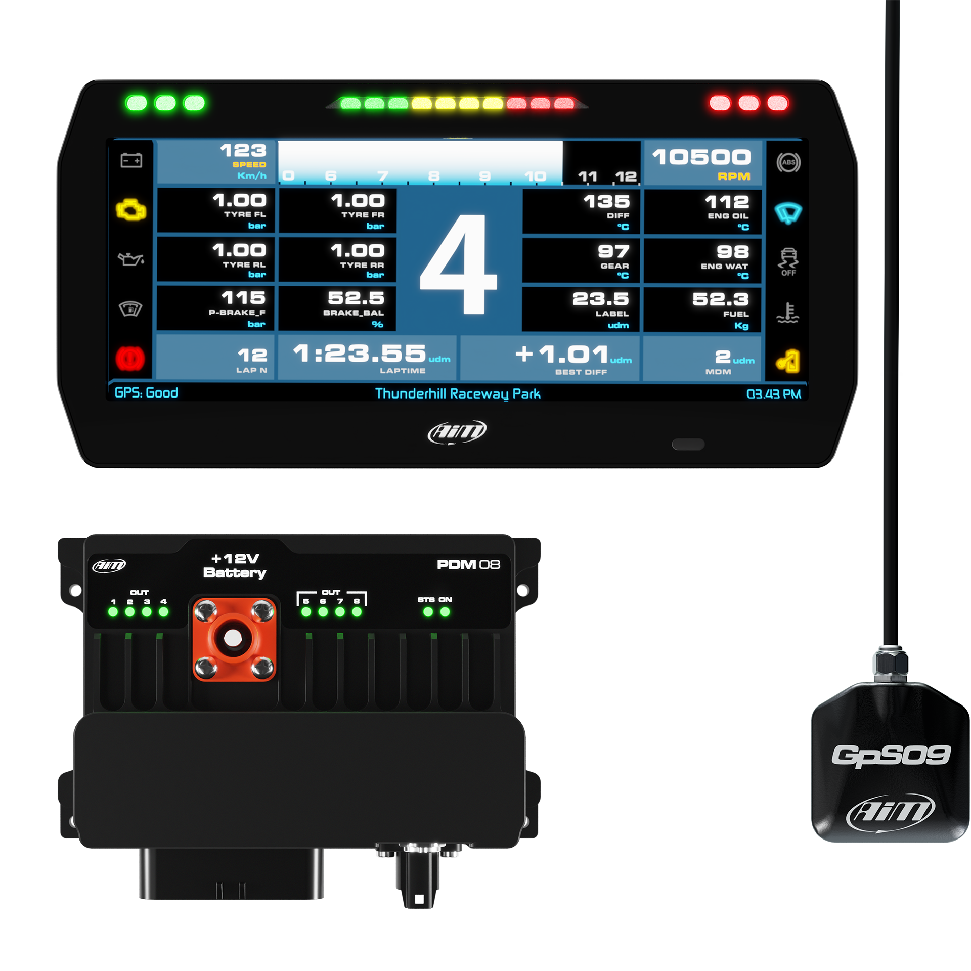 AiM PDM08 With 10" Race Icons Display GPS Data Logging Kit | AimShop.com